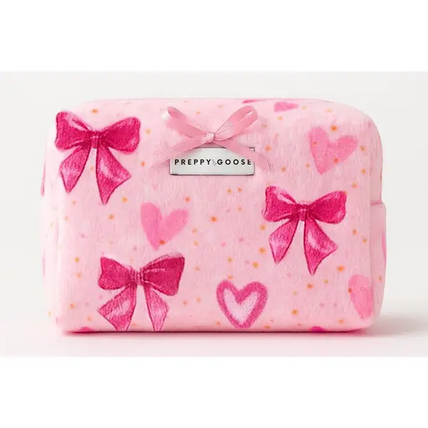 PREPPY GOOSE Plush Pouch - Pink Bows Print