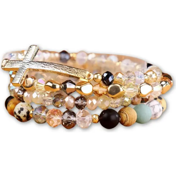 HUMANIST BEAUTY Healing Cross 4-stack Bracelet Set - Multi Stone