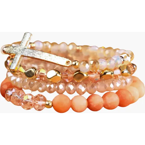 HUMANIST BEAUTY Healing Cross 4-stack Bracelet Set - Rose Quartz