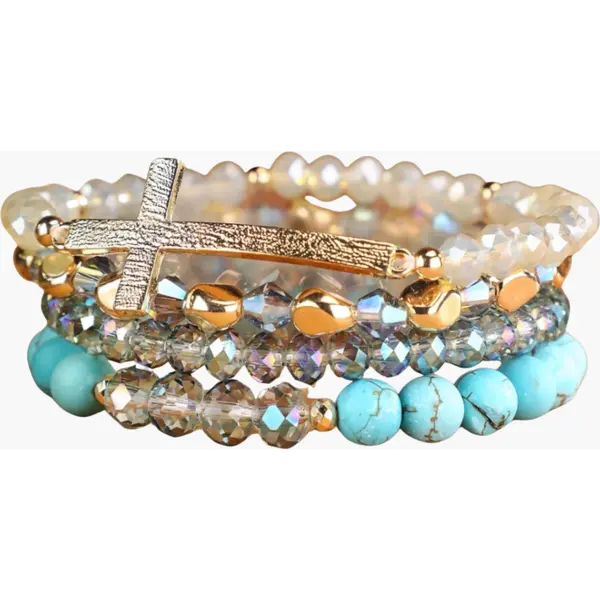 HUMANIST BEAUTY Healing Cross 4-stack Bracelet Set - Turquoise