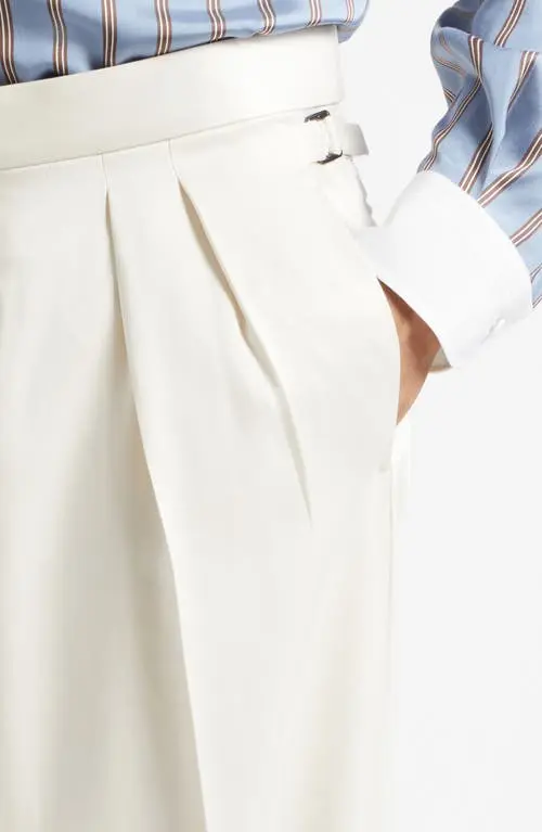 TOM FORD Pleated Silk Gabardine Wide Leg Pants - Ivory
