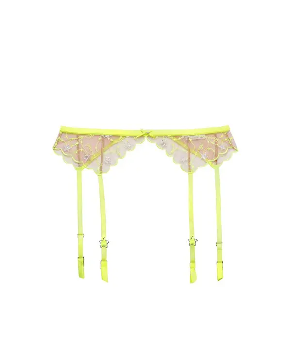 FLEUR DU MAL Toile Embroidery Garter Belt - Neon Yellow