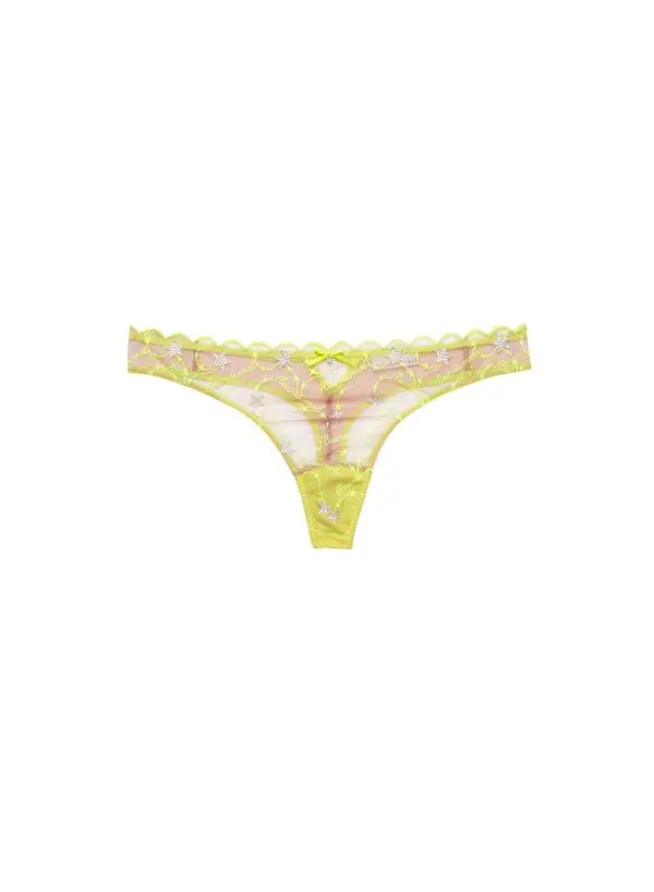 FLEUR DU MAL Toile Embroidery Thong - Neon Yellow