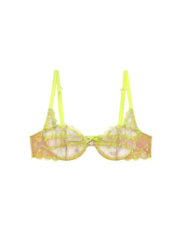 FLEUR DU MAL Toile Embroidery Balconette Bra - Neon Yellow