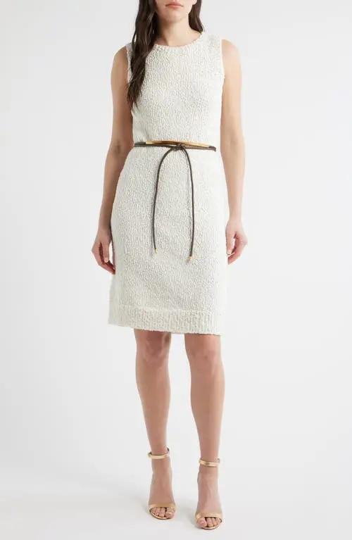 DONNA KARAN WEEKEND Bouclé Knit Sleeveless Sheath Dress - Cream