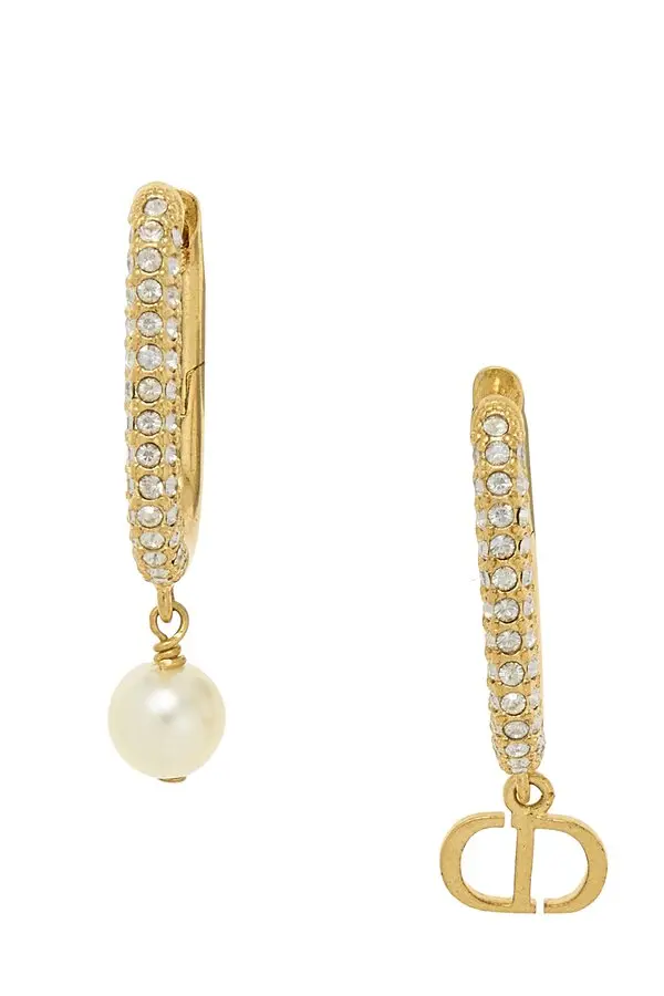 Dior Crystal And Faux Pearl D-fusion Earrings - Gold