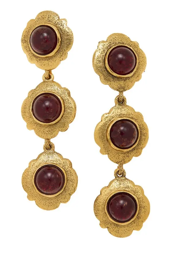 Chanel Gold Tone Gripoix Earrings - Red
