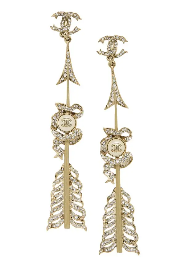 Chanel Crystal 'cc' Arrow Dangle Earrings - Gold