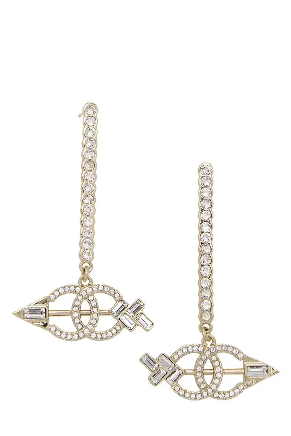 Chanel Crystal 'cc' Arrow Dangle Earrings - Gold