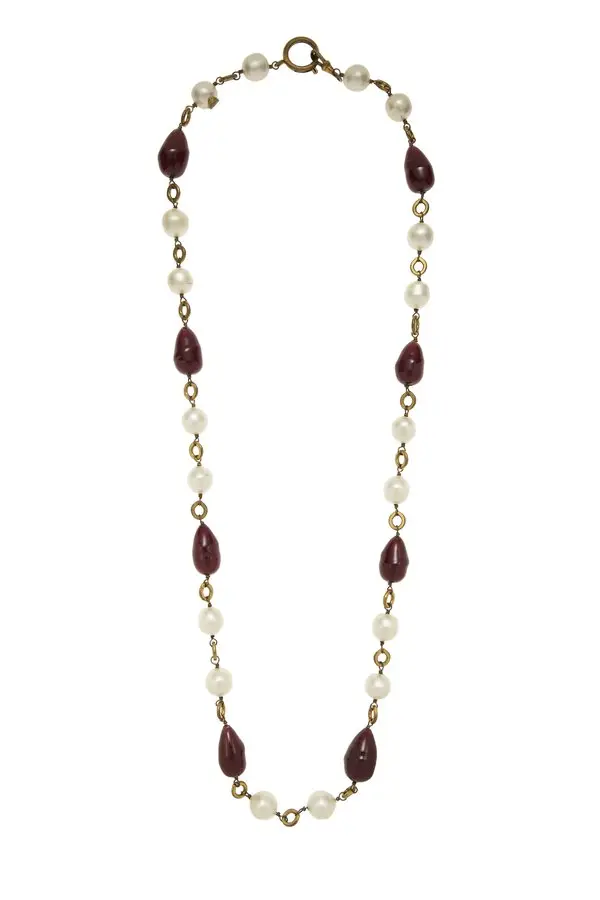 Chanel Faux Pearl Gripoix Necklace - Red
