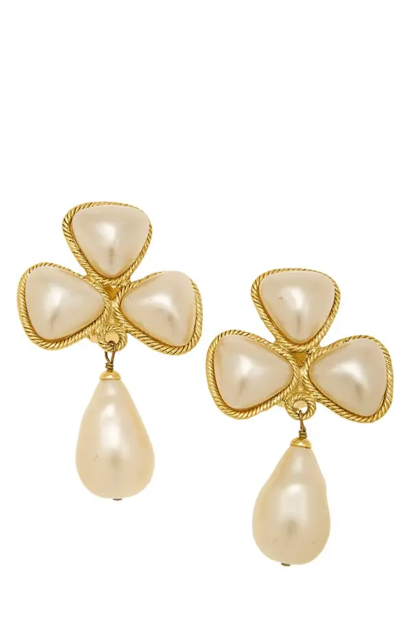 Chanel Faux Pearl Drop Clip-on Earrings - Gold