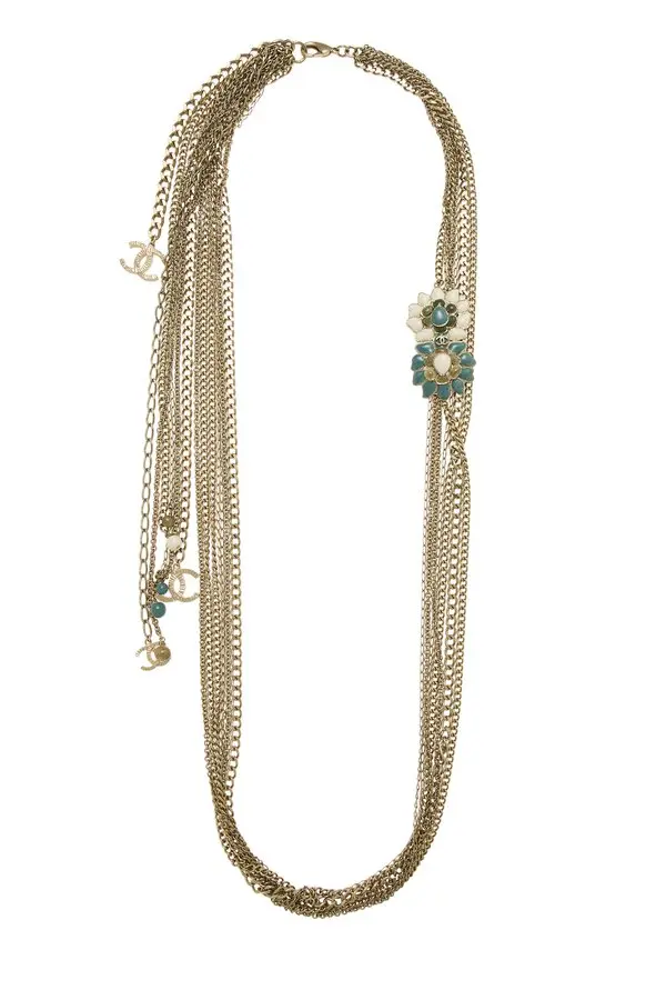 Chanel Layered Camellia Flower Necklace - Gold