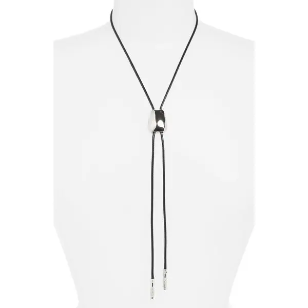 OPEN EDIT Faux Leather Bolo Necklace - Black- Silver