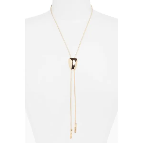 OPEN EDIT Faux Leather Bolo Necklace - Ivory- Gold