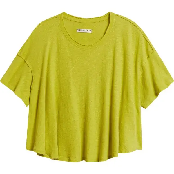 Free People Elsie Linen & Cotton Slub Jersey Swing T-shirt - Warm Olive