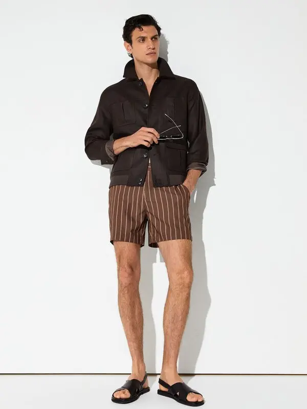 REISS Pinstripe Side-adjuster Swim Shorts - Dark Brown