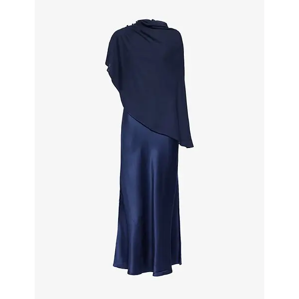 REFORMATION Lilibeth Sheer-cape Silk Midi Dress - Navy