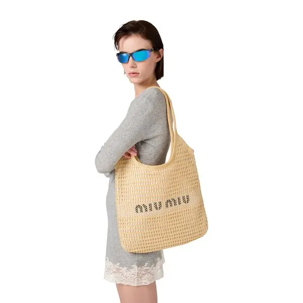 Miu Miu Raffia-effect And Linen Bag