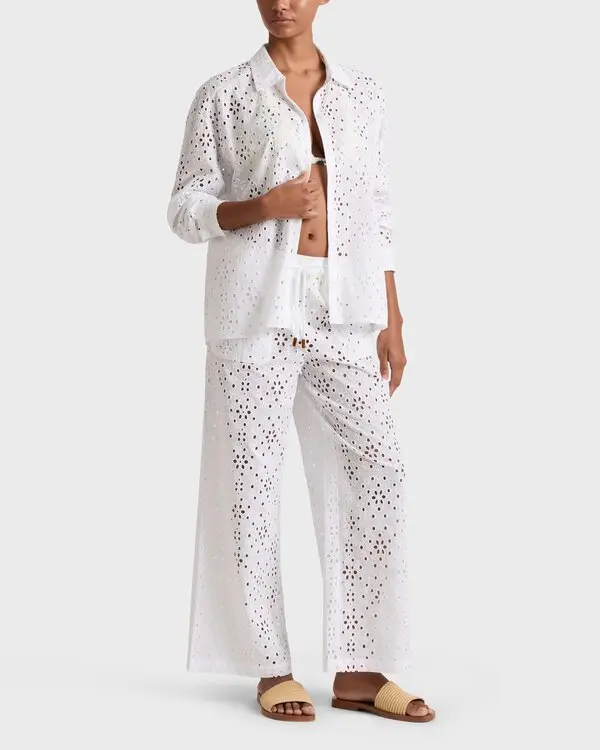 Vilebrequin Floral Broderie Anglaise Cotton Wide Leg Pants