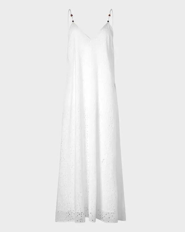 Vilebrequin Floral Broderie Anglaise V-back Maxi Dress - White