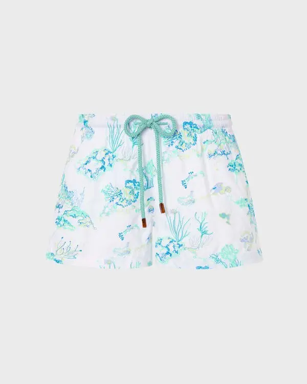 Vilebrequin Embroidered Stretch Swim Trunks Coral Reef Limited Edition Shorty Fiona - White