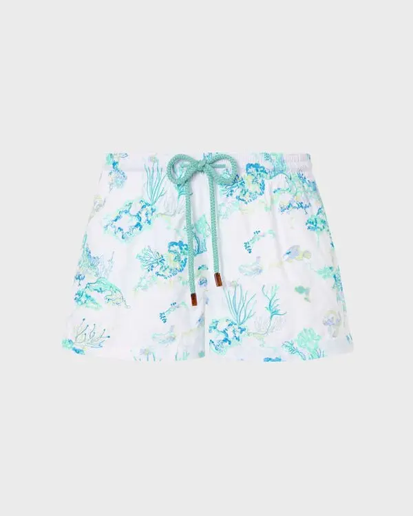 Vilebrequin Embroidered Stretch Swim Trunks Coral Reef Limited Edition Shorty Fiona - White
