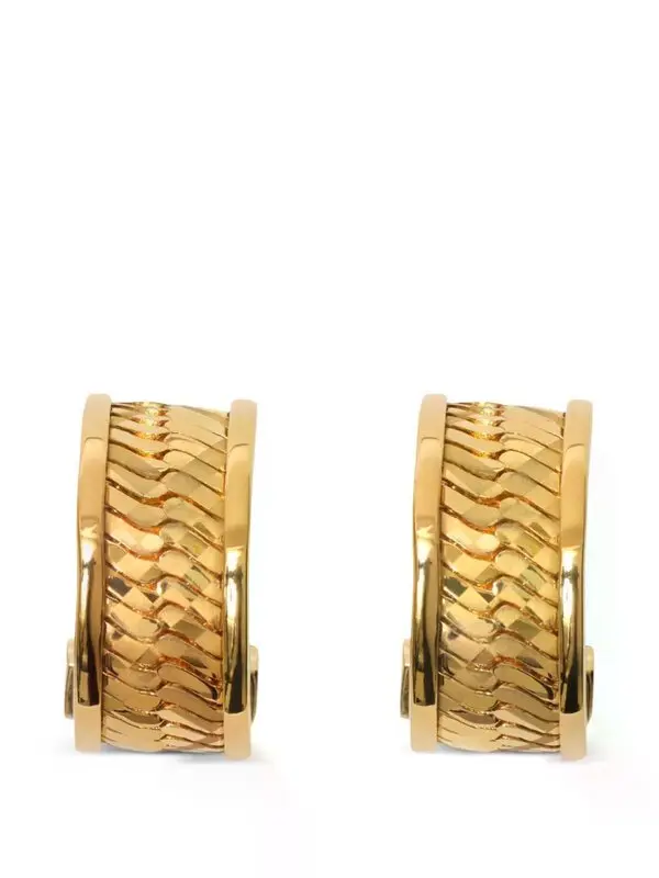 Burberry Engraved Check Hoop Earrings - Gold
