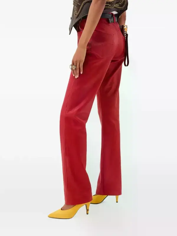 Versace High-waisted Straight-leg Leather Trousers - Red