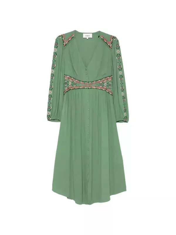 Ba&sh Embroidered Tina Buttoned Midi Dress - Green