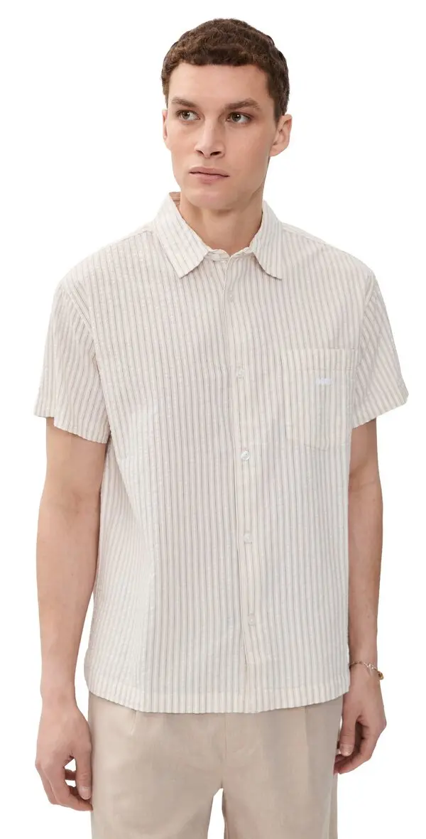 Obey Seersucker Collared Shirt - Unbleached Multi