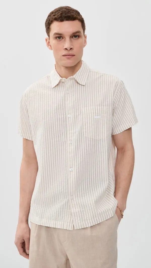 Obey Seersucker Collared Shirt - Unbleached Multi
