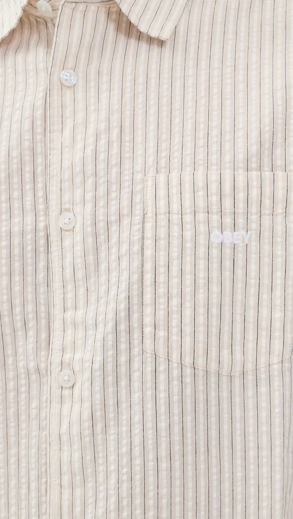Obey Seersucker Collared Shirt - Unbleached Multi