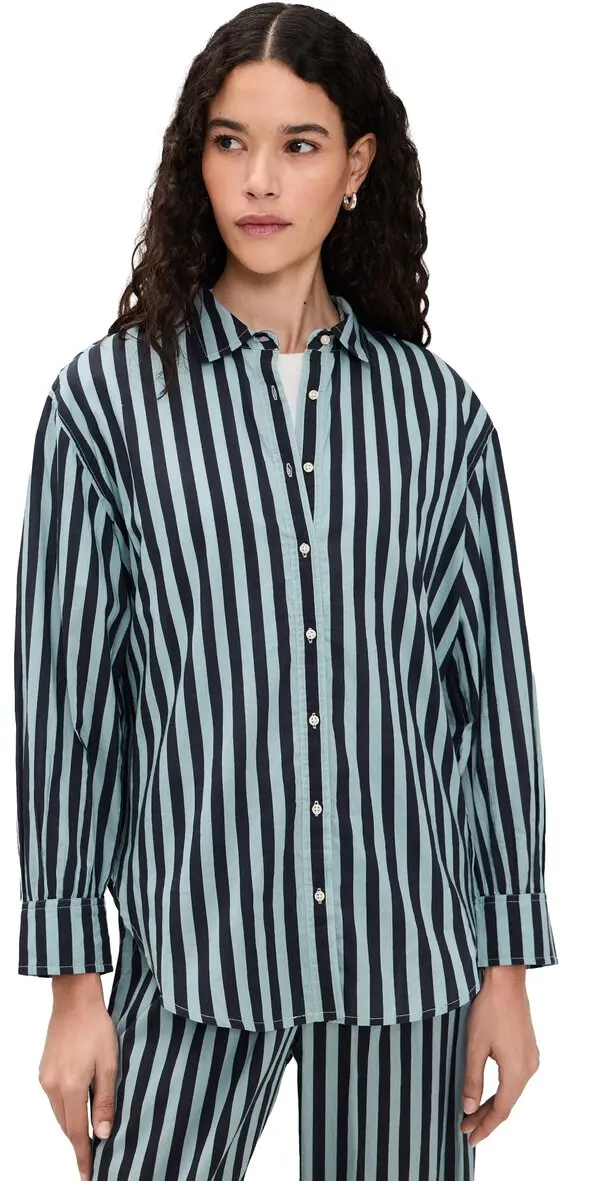 The Great. The Daily Button Up - Blue Club Stripe