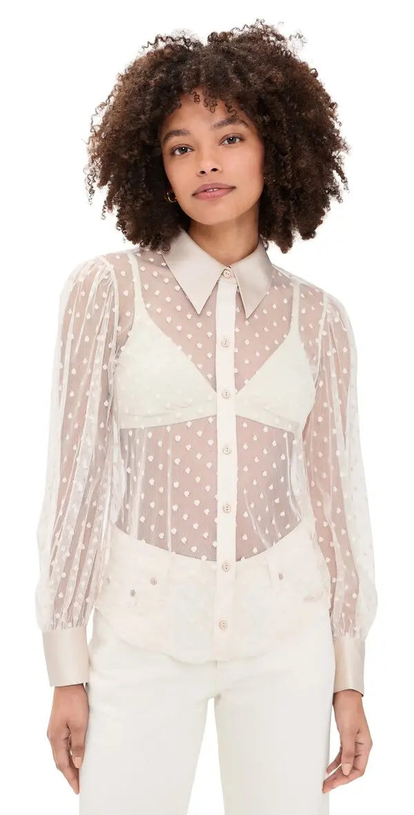 L'Agence Sophie Sheer Long Sleeve Blouse - Ecru
