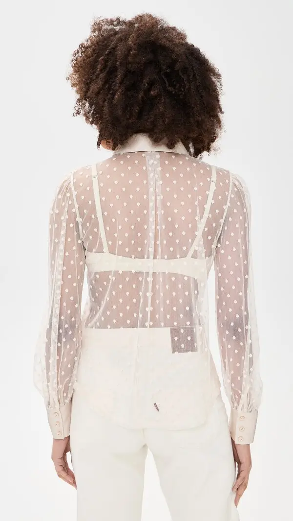 L'Agence Sophie Sheer Long Sleeve Blouse - Ecru