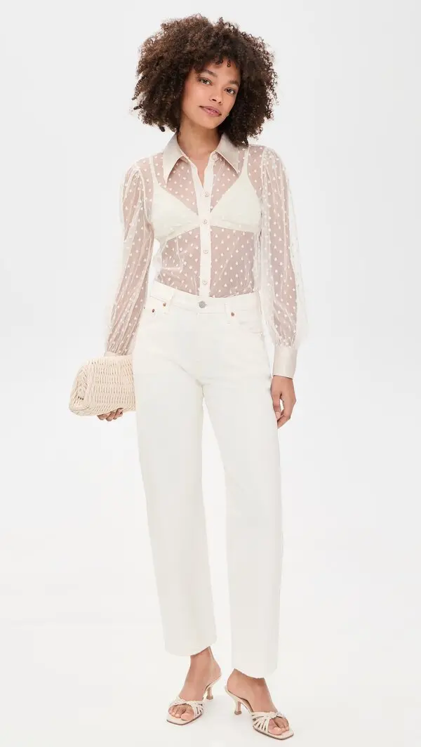 L'Agence Sophie Sheer Long Sleeve Blouse - Ecru