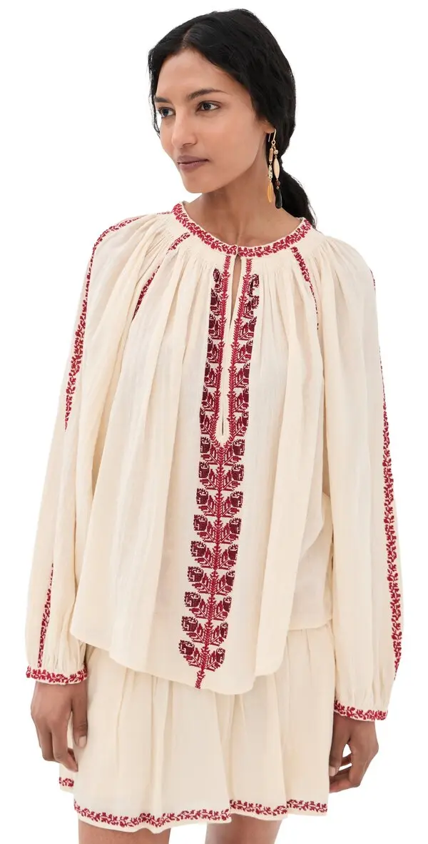 Isabel Marant Étoile Lena Embroidered Blouse - Beige/red