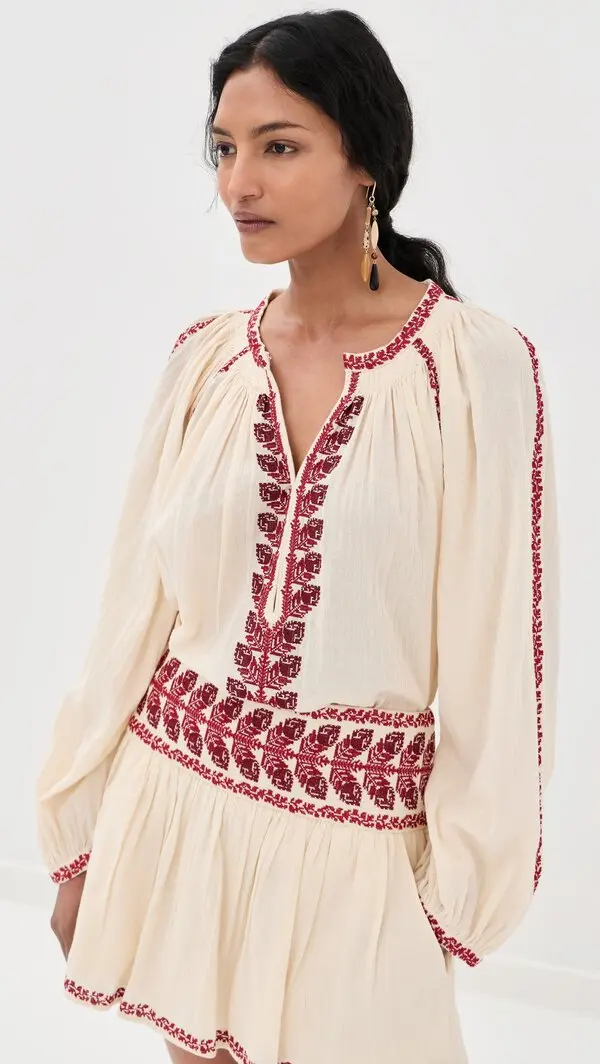 Isabel Marant Étoile Lena Embroidered Blouse - Beige/red