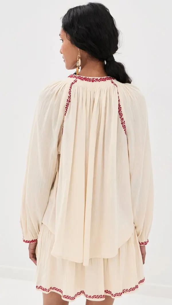 Isabel Marant Étoile Lena Embroidered Blouse - Beige/red