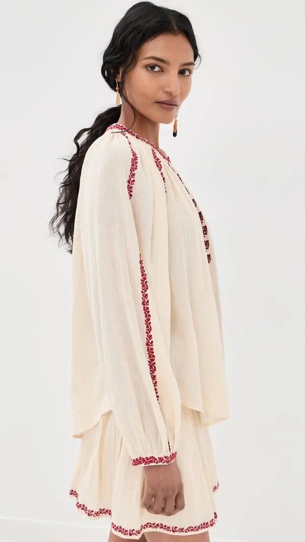 Isabel Marant Étoile Lena Embroidered Blouse - Beige/red