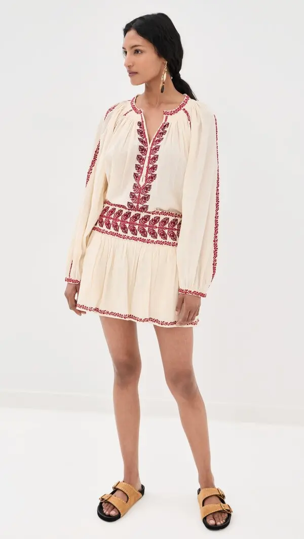 Isabel Marant Étoile Lena Embroidered Blouse - Beige/red
