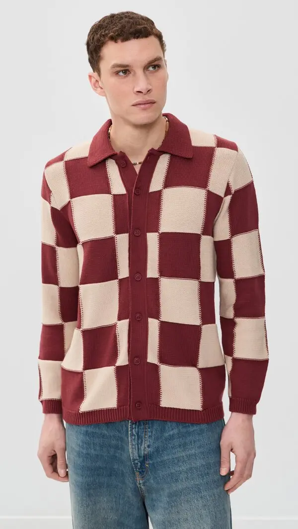 FAR AFIELD Square Patchwork Collared Sweater