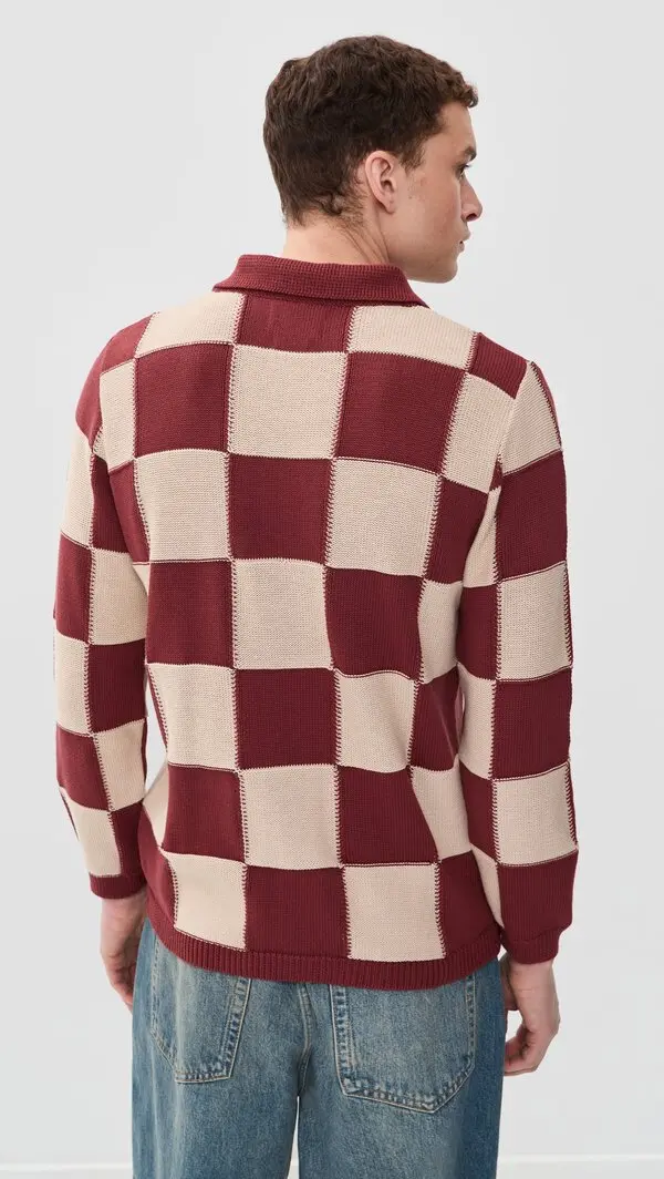FAR AFIELD Square Patchwork Collared Sweater