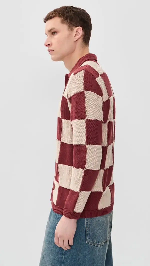 FAR AFIELD Square Patchwork Collared Sweater
