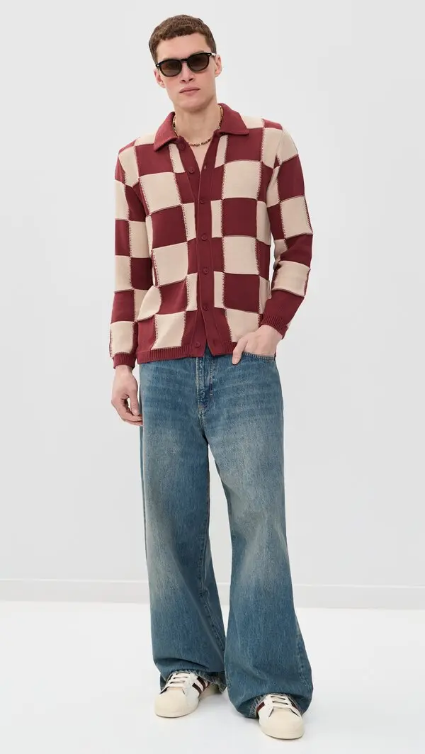 FAR AFIELD Square Patchwork Collared Sweater