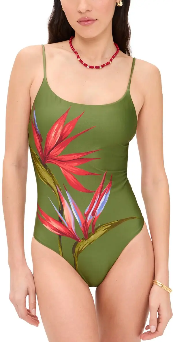 Farm Rio Strelitzia One-piece Swimsuit - Strilitzia Dark Green