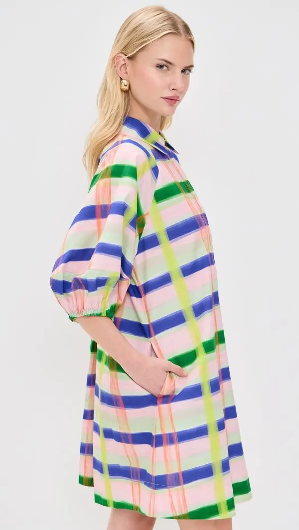 DE LORETA Este Collared Dress In Stripe Print