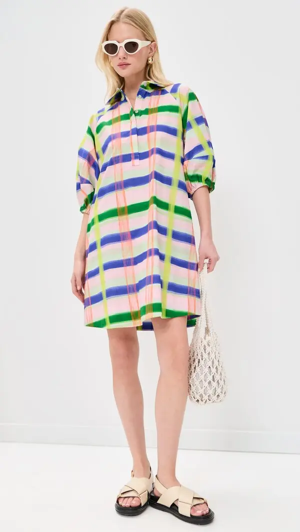 DE LORETA Este Collared Dress In Stripe Print