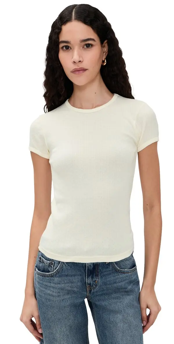 Donni. Pointelle Baby Tee - Creme