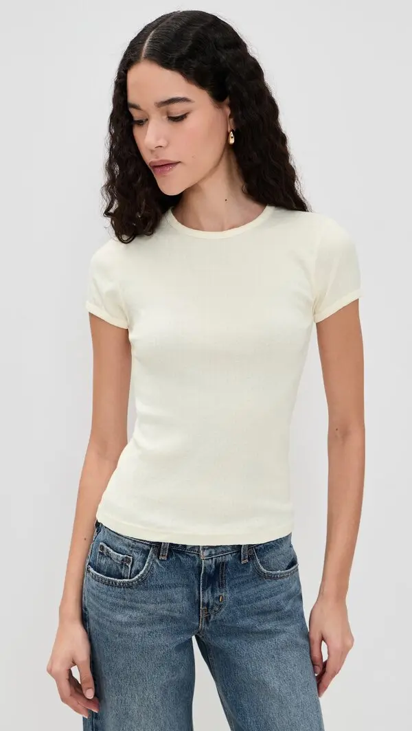 Donni. Pointelle Baby Tee - Creme